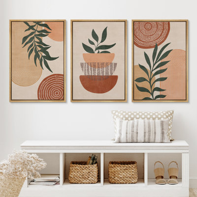 IDEA4WALL Unique Tropical Jungle Leaf Mid Century Modern Boho Framed Pictures Canvas 3 Pieces ...